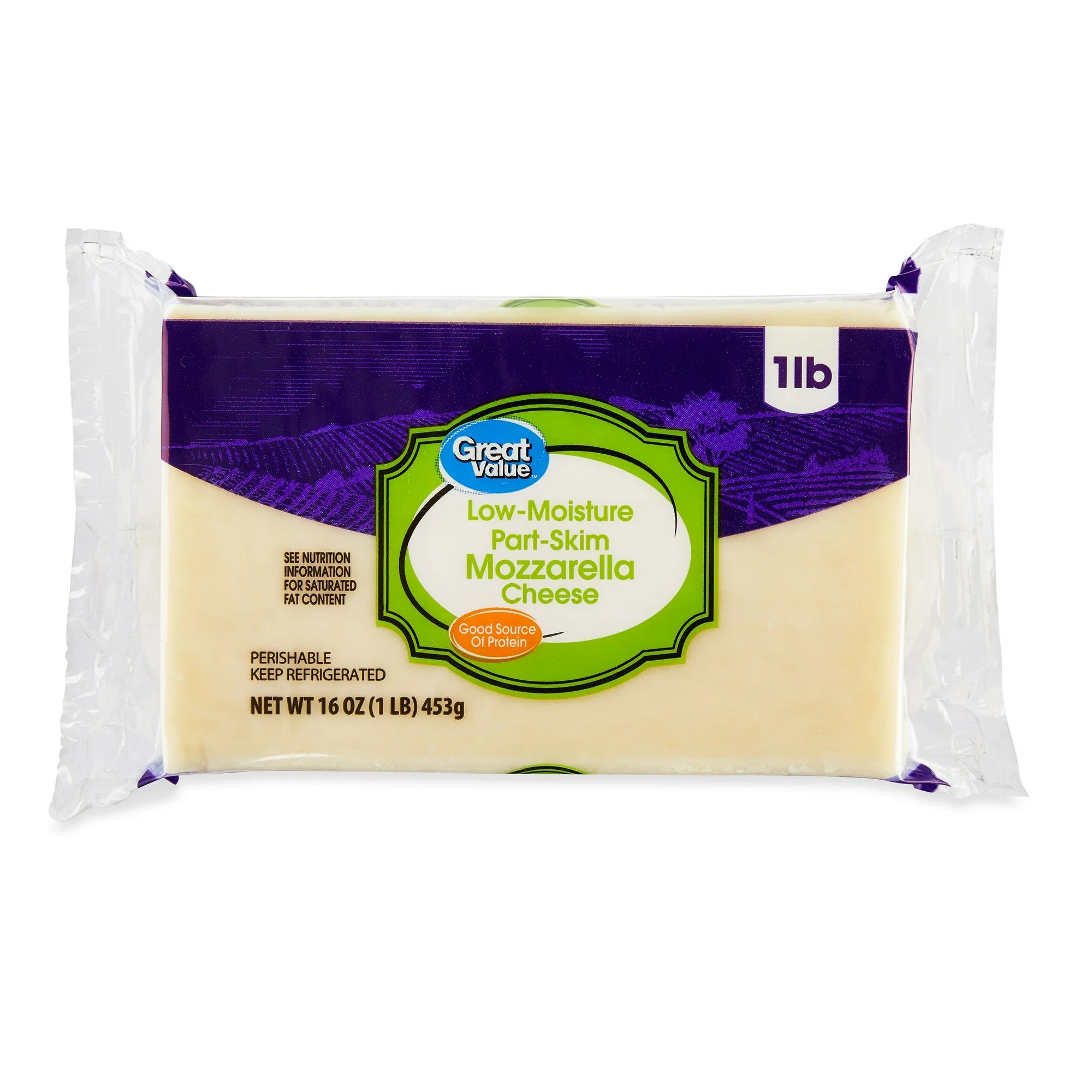 Great Value Low-Moisture Part-Skim Mozzarella Cheese, 16oz Block (Plas ...