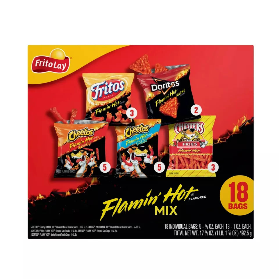 Frito-Lay Flamin' Hot Mix Variety Pack Snack Chips, 1 lb 2 oz, 18 Coun ...